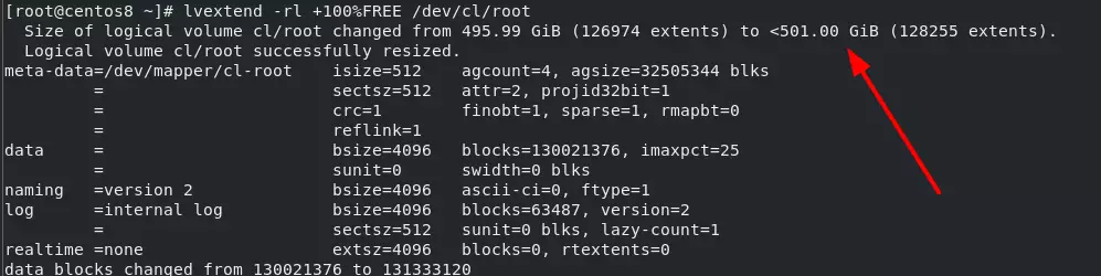 CentOS 8 étend la partition racine à l'aide de LVM 1521_7