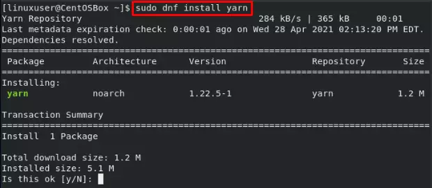 نحوه نصب Yarn در CentOS 8 1526_7