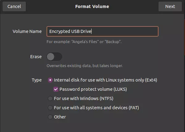 Daneyên li ser USB-ê ji Linux-ê şîfre bikin 1635_8