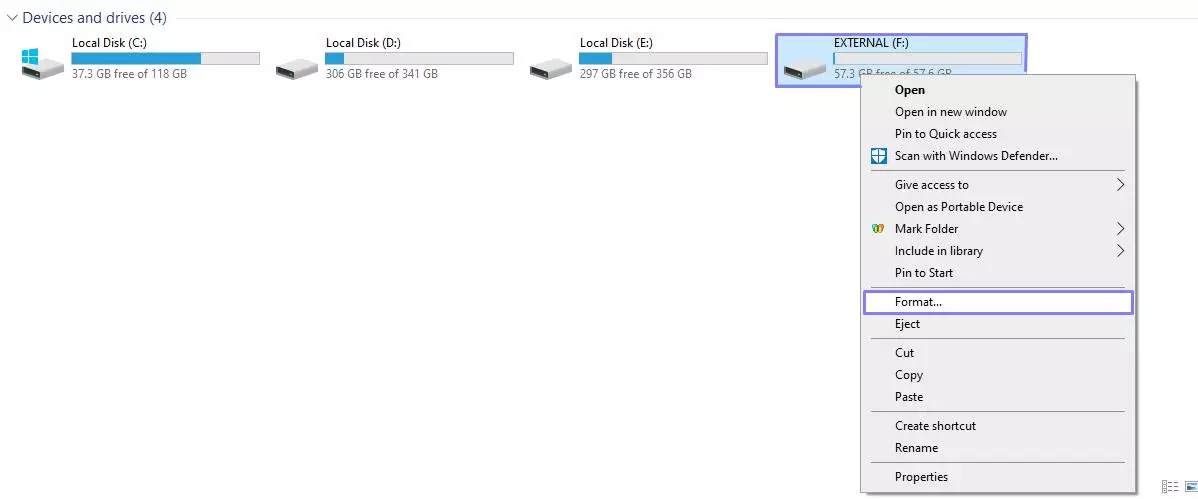 విండోస్లో బాహ్య హార్డ్ డ్రైవ్ను ఎలా ఫార్మాట్ చేయాలి 2019_7