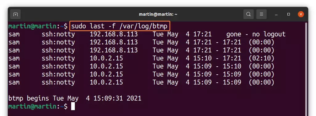 Как да проверя хронологията на потребителските влизания в Linux? 2168_5