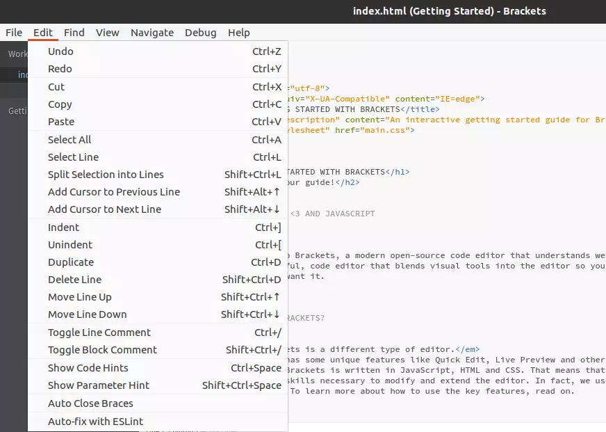 Edîtorê Kodê Brackets Li Ubuntu 20.04 saz bikin 2327_10