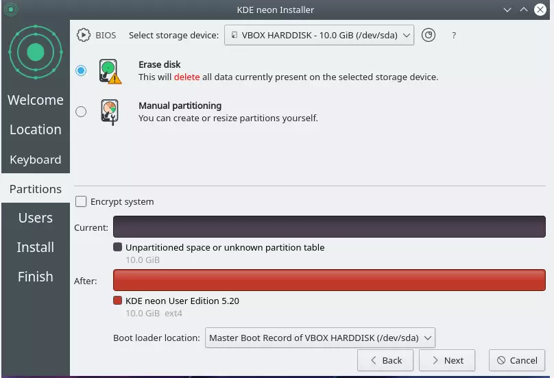 Kā instalēt KDE Neon 5.20.4 programmā Oracle VirtualBox Manager 2680_18