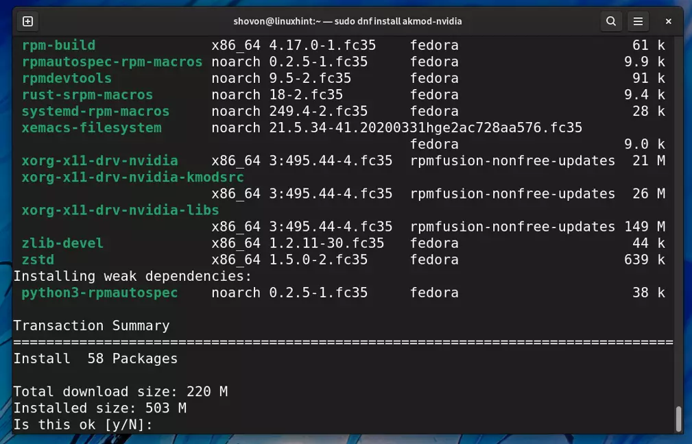 Fedora 35'ка NVIDIA драйверларын урнаштырыгыз 2880_20