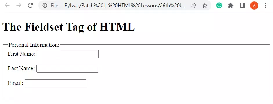 HTML ଫିଲ୍ଡସେଟ୍ ଟ୍ୟାଗ୍ | 3041_2