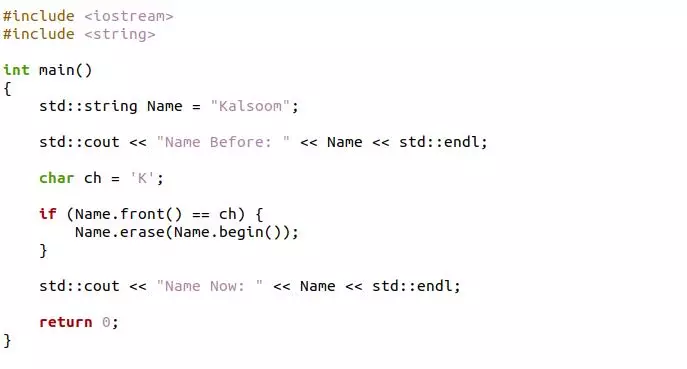 C++ ನಲ್ಲಿ ಸ್ಟ್ರಿಂಗ್ನಿಂದ ಮೊದಲ ಅಕ್ಷರವನ್ನು ತೆಗೆದುಹಾಕಿ 3105_7