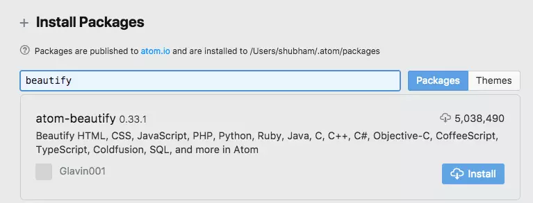 Atom Beautify paketas