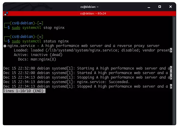 Linux'ta Nginx Web Sunucusunu Başlatın, Durdurun ve Yeniden Başlatın 3255_2