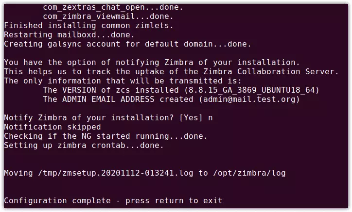 Jinsi ya kufunga Zimbra kwenye Ubuntu 18.04 LTS 3273_12