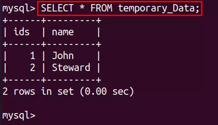 كيفية استخدام عبارة جدول SELECT INTO TEMP في MySQL 3618_5