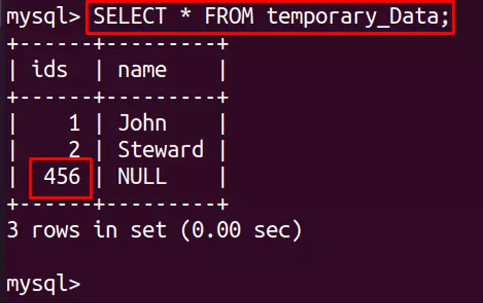 كيفية استخدام عبارة جدول SELECT INTO TEMP في MySQL 3618_7