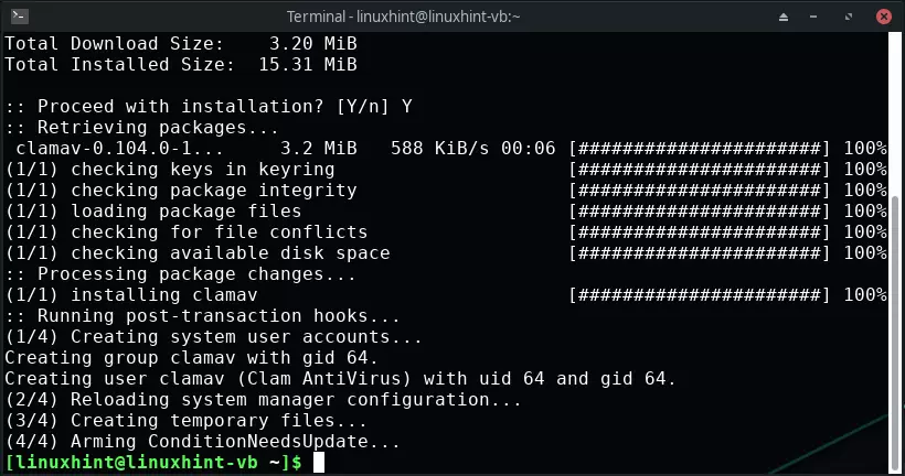 Nola instalatu eta erabili ClamAV Manjaro Linux-en 3668_4