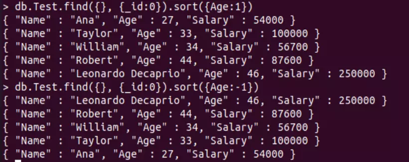 MongoDB Գտեք տեսակավորում 3932_10