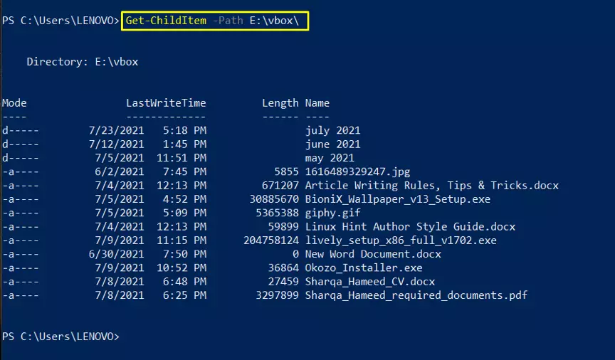 PowerShell के साथ निर्देशिका में फ़ाइलें सूचीबद्ध करें 3970_1