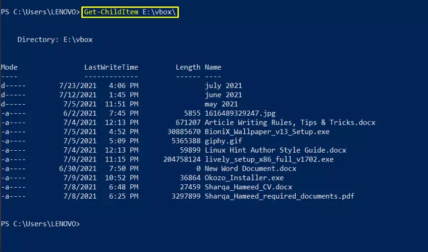 Jerin Fayiloli a cikin Directory tare da PowerShell 3970_2