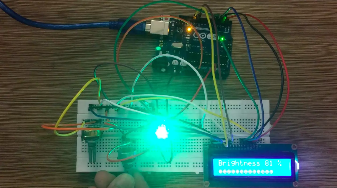 Arduino Unoን በመጠቀም የ LED ብሩህነት በኤልሲዲ ላይ እንዴት እንደሚታይ 4028_4