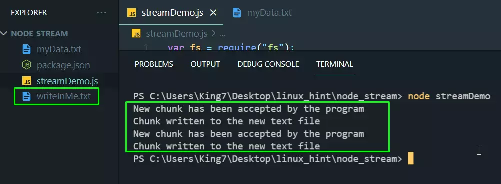 ஸ்ட்ரீம்களைப் பயன்படுத்தி Node.js இல் கோப்பு கையாளுதல் | எடுத்துக்காட்டுகளுடன் விளக்கப்பட்டது 4297_6