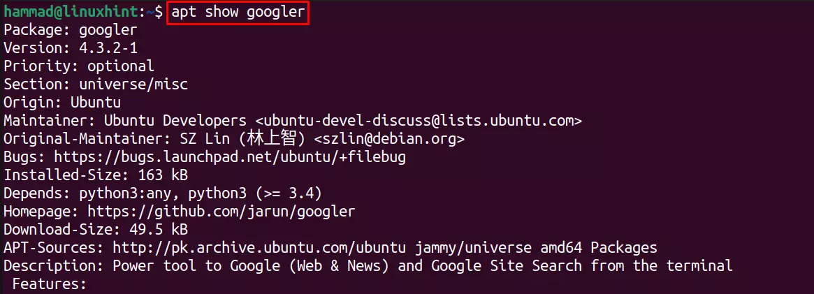 Si të instaloni Googler në Ubuntu 22.04 dhe Linux Mint 20 431_1