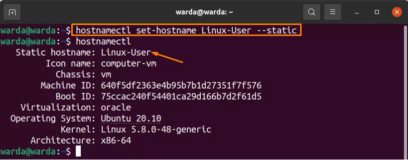 Hostnamectl විධානය භාවිතයෙන් සත්කාරක නාමය සකසන්නේ කෙසේද? 446_2