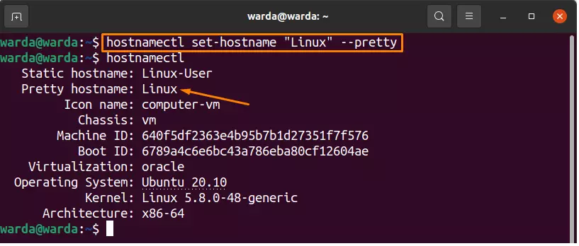 Hostnamectl Command ကိုအသုံးပြု၍ Hostname ကိုမည်သို့သတ်မှတ်မည်နည်း။ 446_3