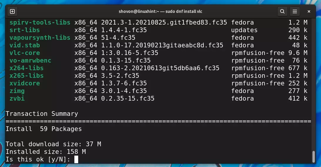 Fedora 35 मा VLC मिडिया प्लेयर कसरी स्थापना गर्ने 4613_10