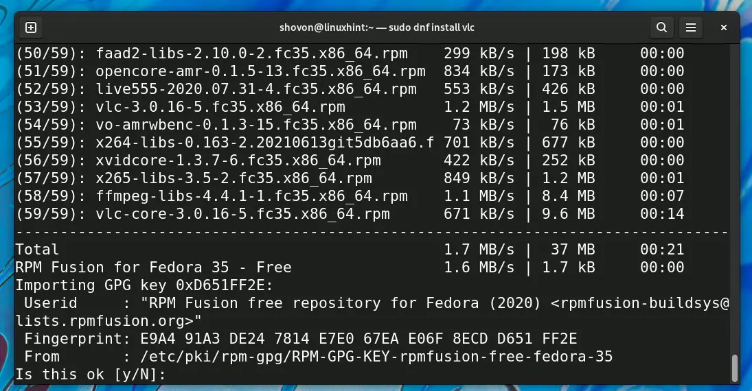 Fedora 35 मा VLC मिडिया प्लेयर कसरी स्थापना गर्ने 4613_12