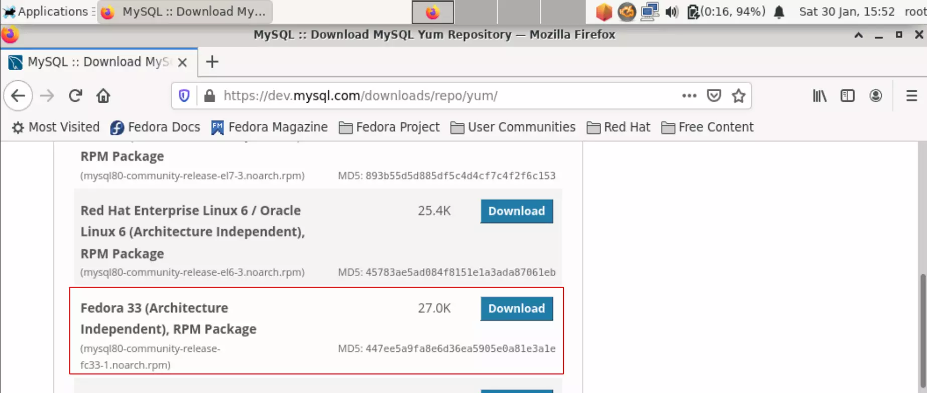 Ungayifaka kanjani i-MySQL ku-Fedora 4631_2