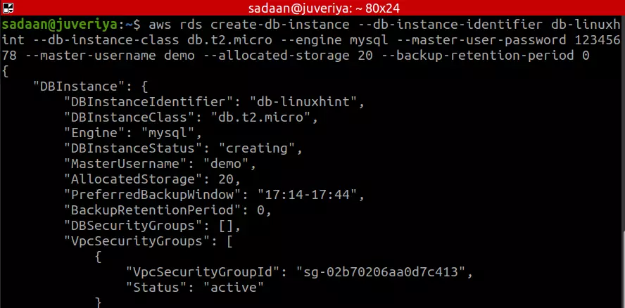 AWS CLI નો ઉપયોગ કરીને RDS ડેટાબેઝ બનાવવો 488_14