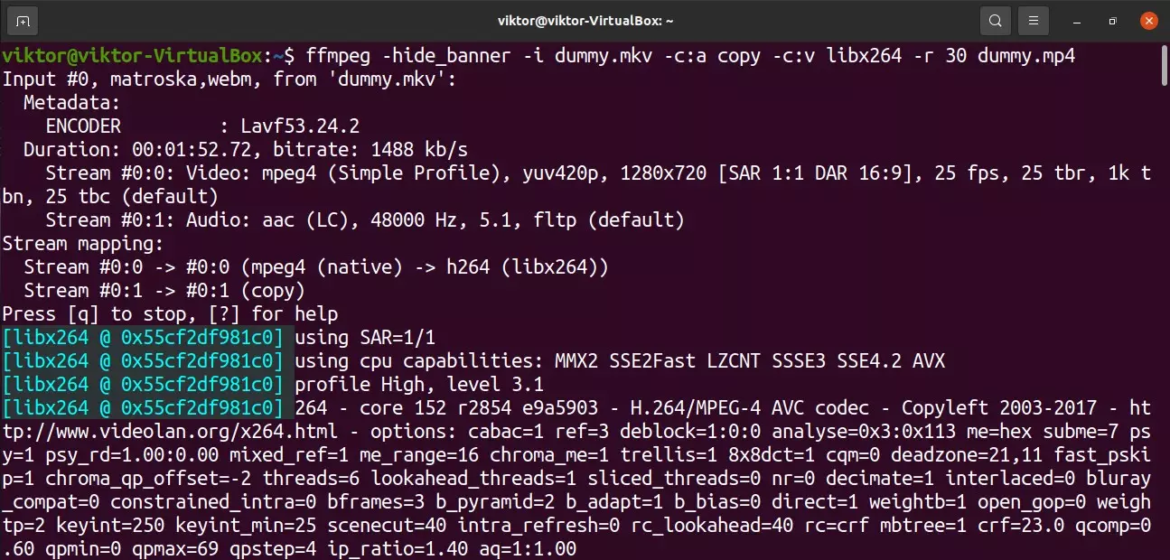 Come convertire MKV in MP4 in Ubuntu usando FFmpeg 4920_11