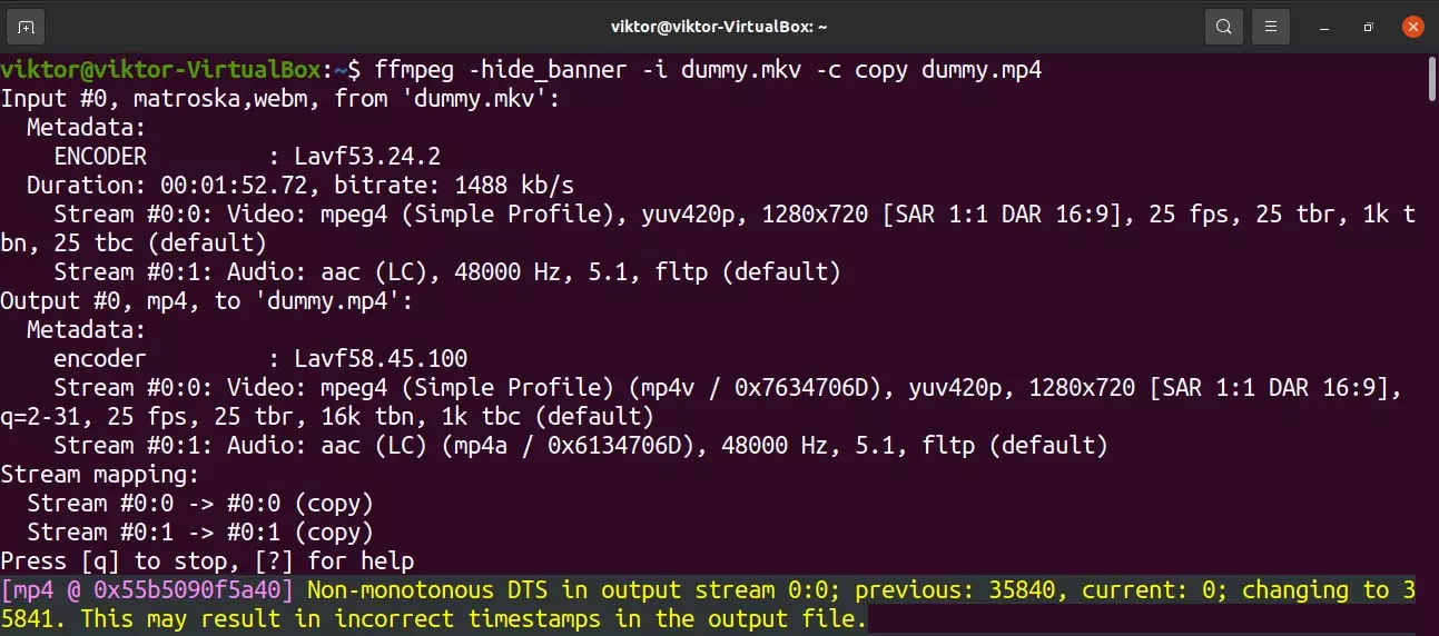 Come convertire MKV in MP4 in Ubuntu usando FFmpeg 4920_7