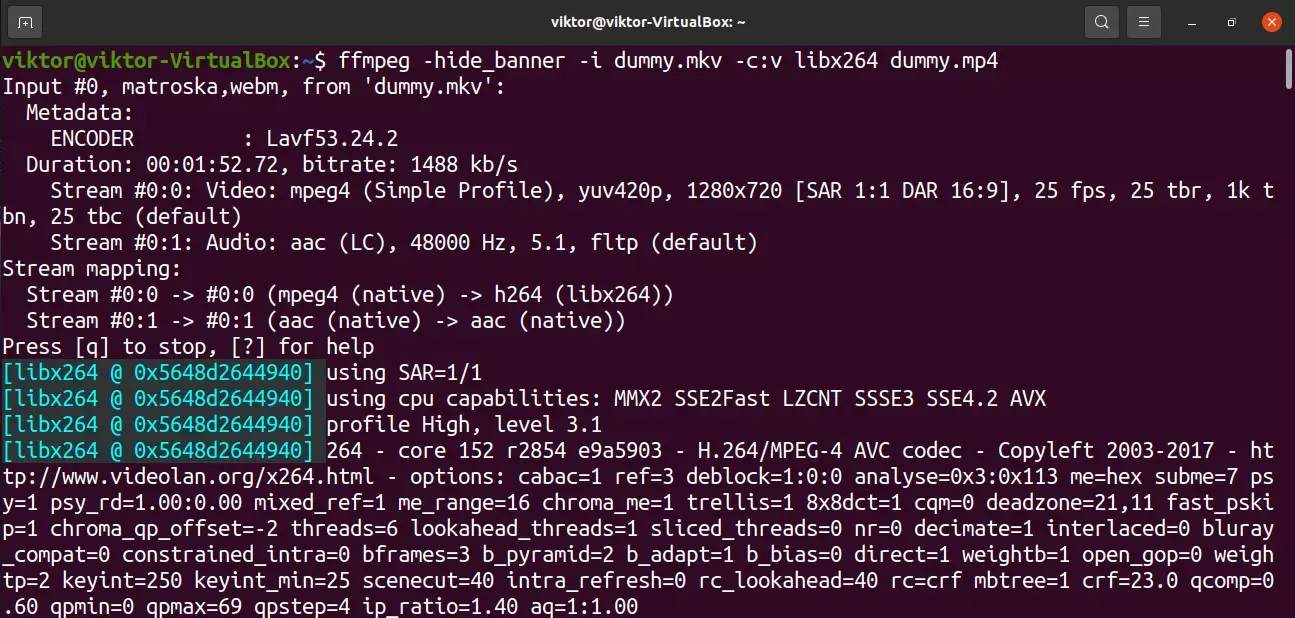 Sut i Drosi MKV i MP4 yn Ubuntu Gan Ddefnyddio FFmpeg 4920_9