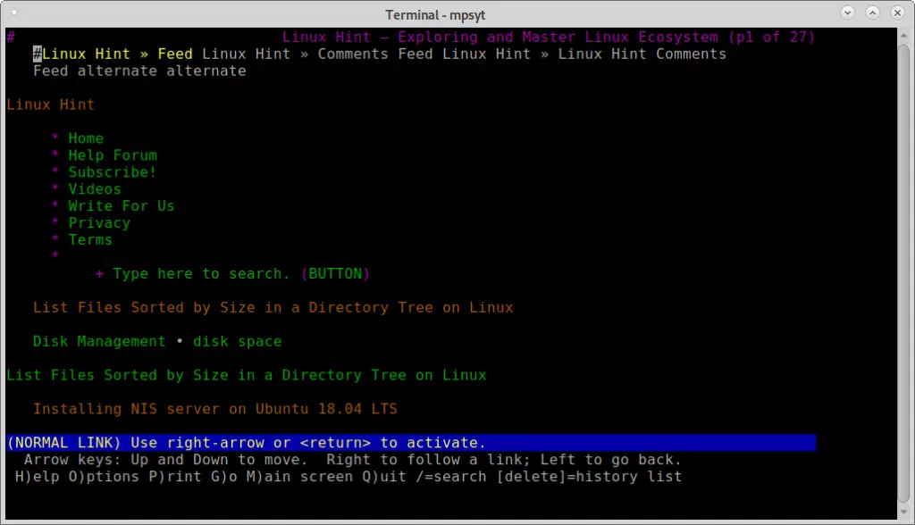 Linux terminalinden web'de gezinme 5052_3