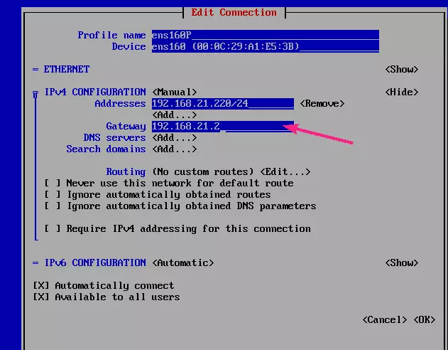 Fa'atonuina le Static IP ile CentOS 8 5474_25