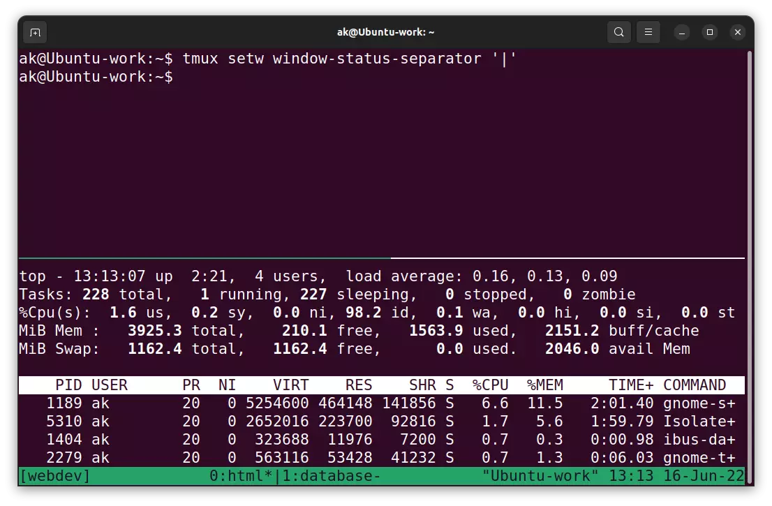 Manamboatra ny Bare Status amin'ny tmux 56_4