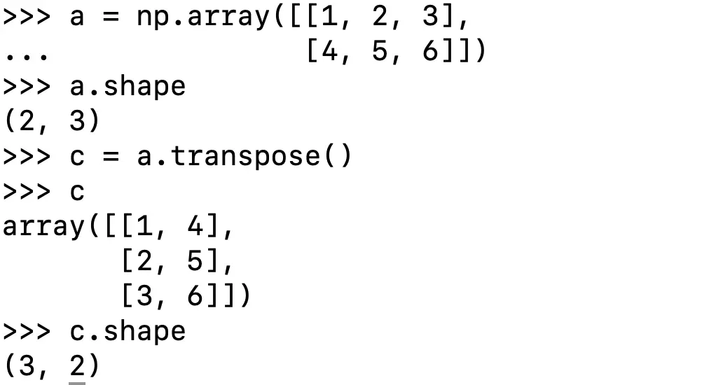 Транспонирование матрицы с использованием Numpy 6001_1