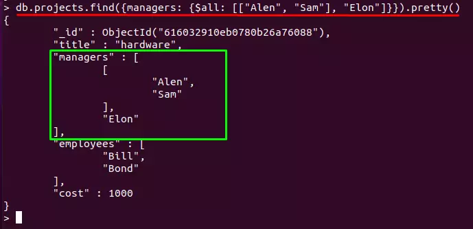 Cum să utilizați operatorul $all în MongoDB 6058_4