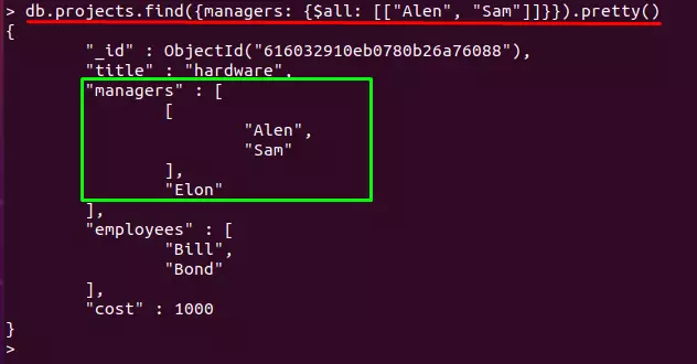 Giunsa paggamit ang $all operator sa MongoDB 6058_5