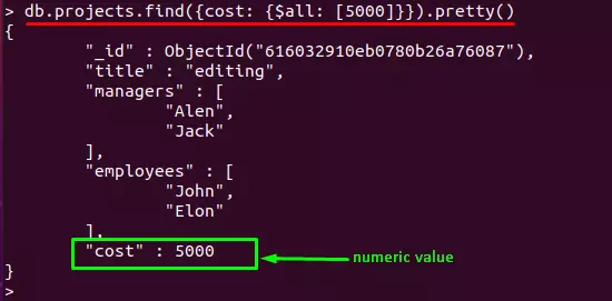 Giunsa paggamit ang $all operator sa MongoDB 6058_6