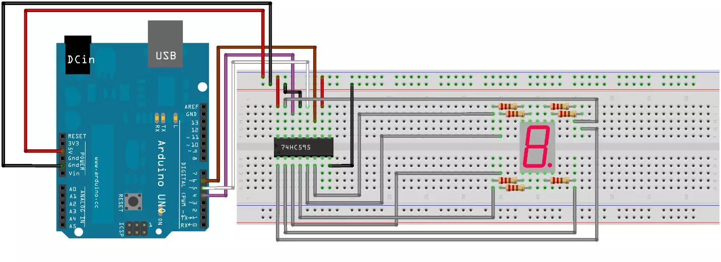 Arduino Shift ਅਤੇ ਰਜਿਸਟਰ 74HC595 ਦੀ ਵਰਤੋਂ ਕਰਦੇ ਹੋਏ 7 ਹਿੱਸਿਆਂ ਨੂੰ ਚਲਾਉਣਾ 6162_2