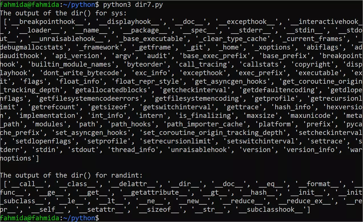 Python dir () iṣẹ 6329_7