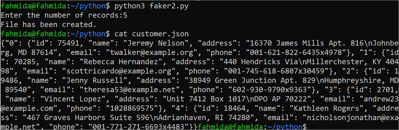 如何使用 Python Faker 生成虛擬數據 6333_2