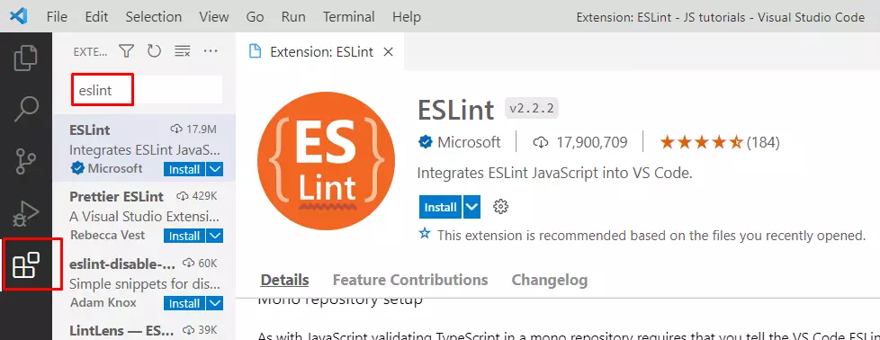 Kaip įgalinti „Linting“ įrašant „Visual Studio Code“ naudojant ESLint 6389_1