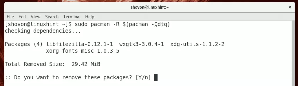 Hvordan fjerne en pakke og dens avhengigheter med Pacman på Arch Linux 6432_14