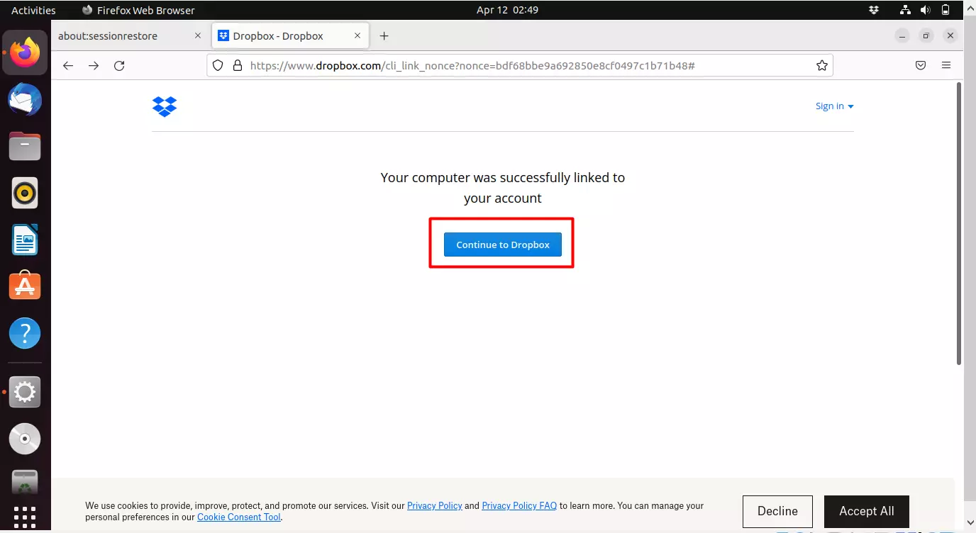 Jinsi ya kufunga Dropbox kwenye Ubuntu 22.04 6547_12