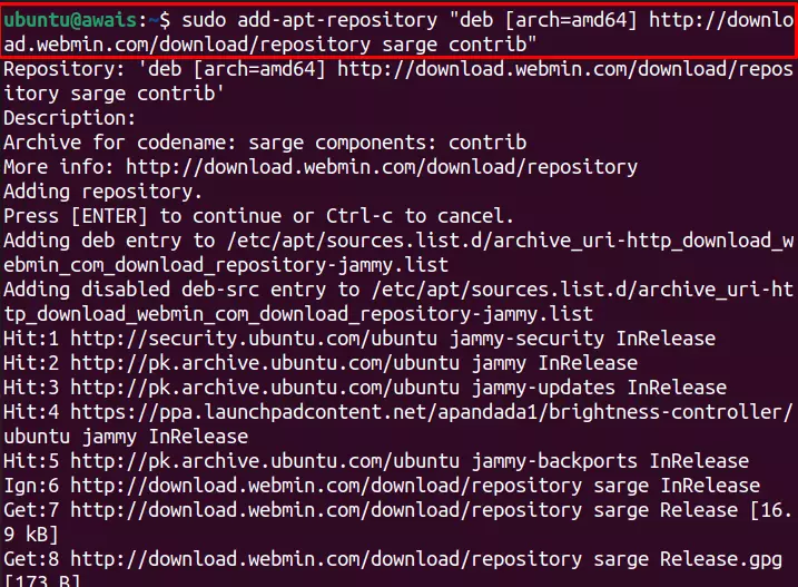 Ubuntu 22.04 တွင် Webmin ကို ထည့်သွင်းရန်နှင့် စီမံခန့်ခွဲရန် အဆင့်ဆင့်လမ်းညွှန် 6549_3