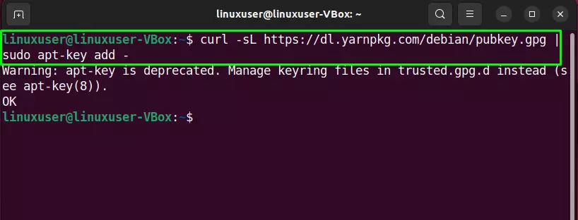 Kif tinstalla Yarn fuq Ubuntu 20.04 LTS 6554_4