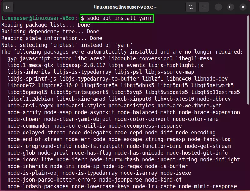 Kif tinstalla Yarn fuq Ubuntu 20.04 LTS 6554_6