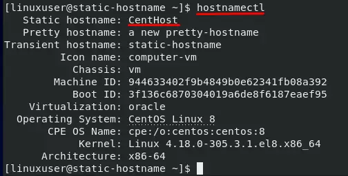 Kaip pakeisti pagrindinio kompiuterio pavadinimą „CentOS 8“. 659_15