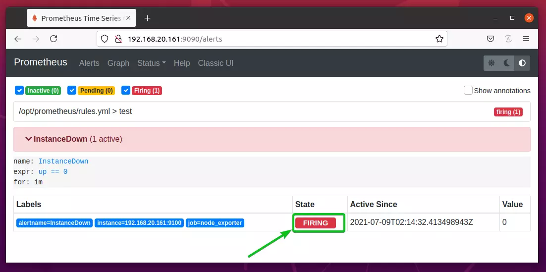 Nola instalatu eta konfiguratu Prometheus Alert Manager Ubuntu 20.04 LTS-n 7072_41