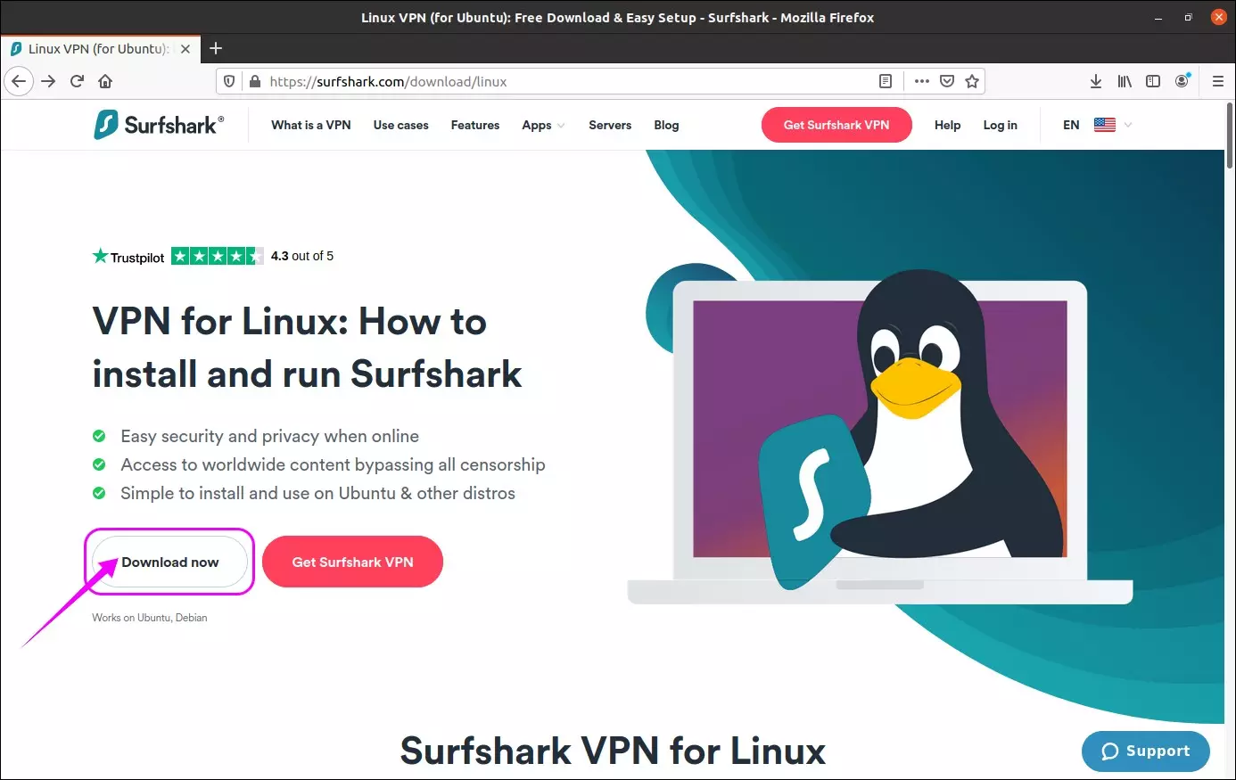 Faʻafefea ona puipuia lau Ubuntu Linux System ma SurfShark VPN 7081_1